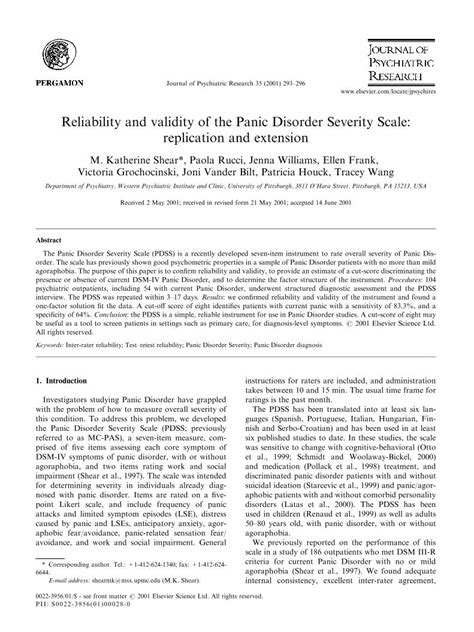 Pdf Reliability And Validity Of The Panic Disorder Severity Scale
