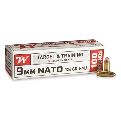 Winchester White Box Nato 9mm Luger Fmj 124 Grain 100 Rounds