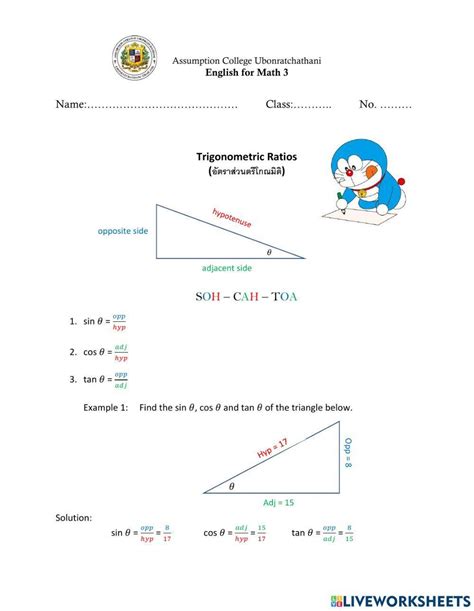 Trigonometric Ratios Sohcahtoa Worksheet Pdf Worksheets Library