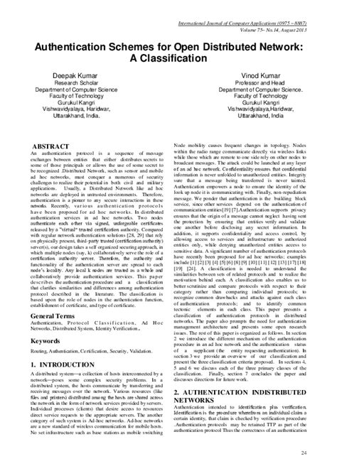 Pdf Authentication Schemes For Open Distributed Network A Classification