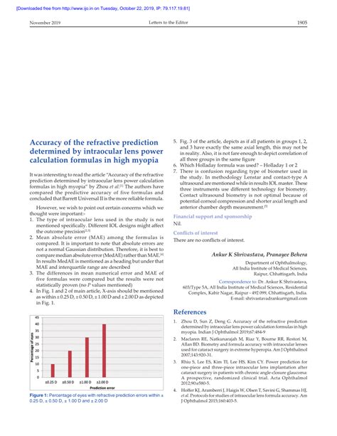 PDF Accuracy Of The Refractive Prediction Determined By Intraocular