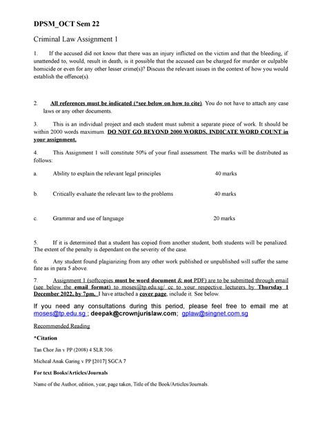 1 Individual Assignment 1 Criminal Law Dpsm Oct 22 Dpsmoct Sem 22 Criminal Law Assignment 1