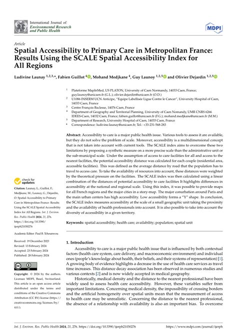 PDF Spatial Accessibility To Primary Care In Metropolitan France Results Using The SCALE