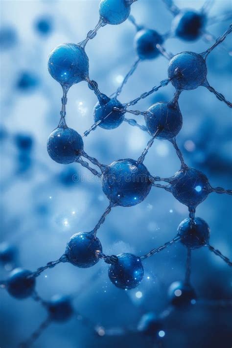 Interconnected Blue Spheres Forming Complex Molecular Structure With Glowing Links Generated By