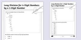 How To Divide 4 Digit Numbers By 2 Digit Numbers Activity Sheet