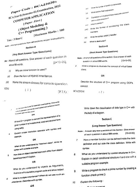 Bca 2 Sem Ca Object Modeling And Cpp Programming Bca220201 2022 Pdf