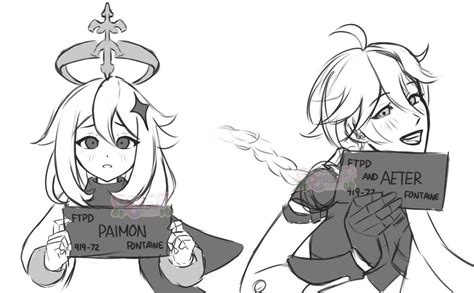 Paimon And Aether Mugshots Reisu R Genshin Memepact