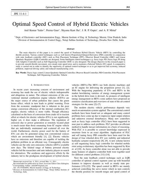 Pdf Optimal Speed Control Of Hybrid Electric Vehicles