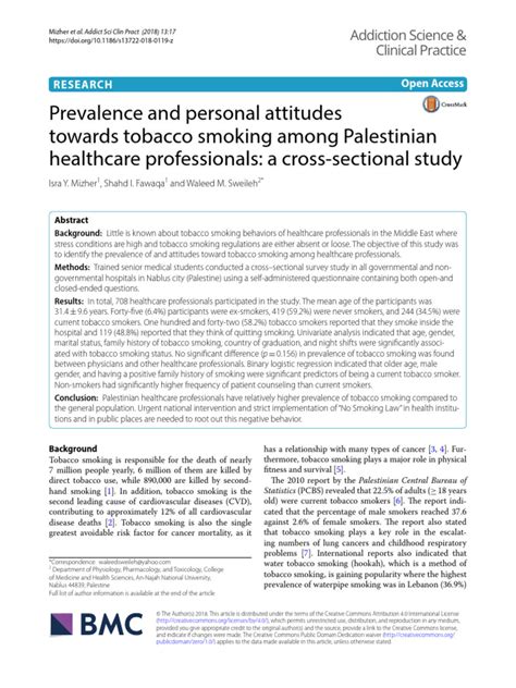 Prevalence And Personal Attitudes Towards Tobacco Smoking Among Palestinian Healthcare