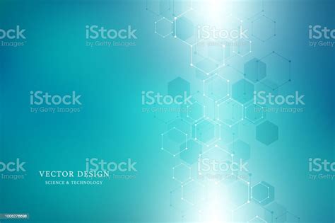 육각형에서 벡터 기하학적 배경입니다 추상 분자 구조 및 화학 요소입니다 의료 과학 및 기술 개념 개념에 대한 스톡 벡터 아트 및