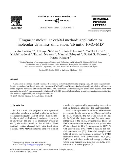 Pdf Fragment Molecular Orbital Method Application To Molecular