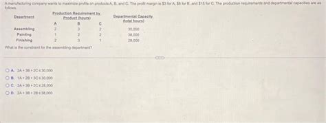 Solved What Is The Constraint For The Assembling Department
