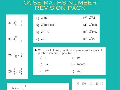 Gcse Maths Number Revision Pack Teaching Resources