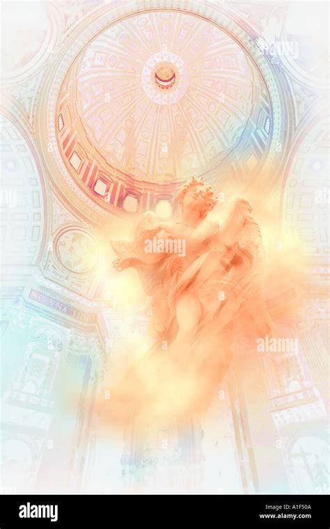 Flying Gold Amber Angel Figure In Dome Of Church Stock Photo Alamy
