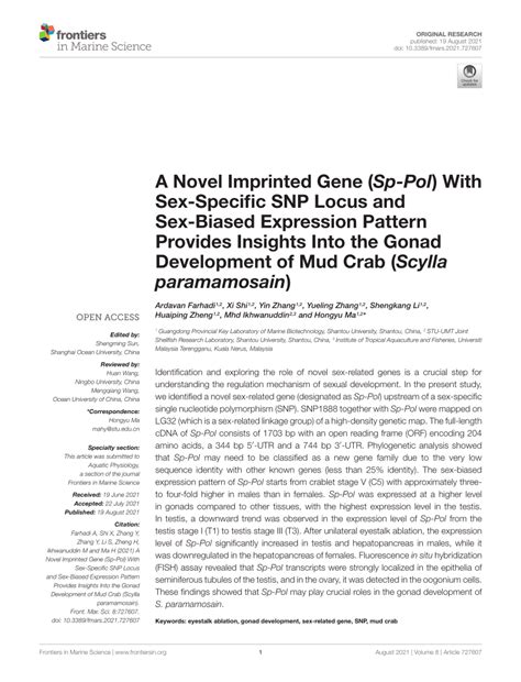 PDF A Novel Imprinted Gene Sp Pol With Sex Specific SNP Locus And Sex Biased Expression