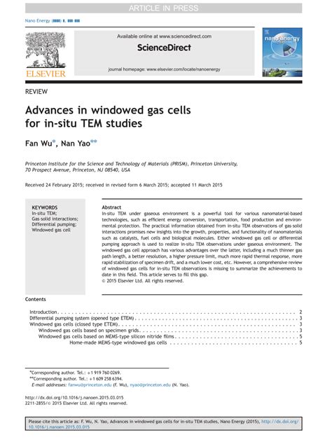 Pdf Advances In Windowed Gas Cells For In Situ Tem Studies