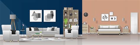 거실과 침실 조합 벡터 일러스트와 현대 집 인테리어 배경 가구에 대한 스톡 벡터 아트 및 기타 이미지 가구 가정 생활 건축 Istock