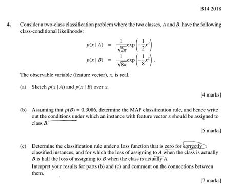 B14 2018 4 Consider A Two Class Classification