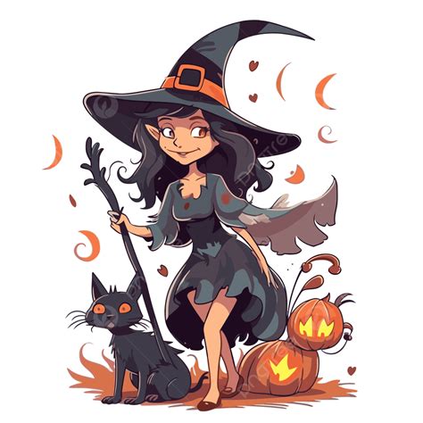 친절한 마녀 스티커 클립 아트 무료 할로윈 마녀 캐릭터 벡터 설명 아트 여자 만화 상표 클립 아트 Png 일러스트 및