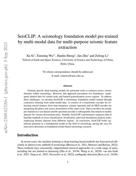 Pdf Seisclip A Seismology Foundation Model Pre Trained By Multi