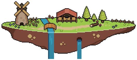 Pixel Art Island In The Sky Floating Island Backdrop For 8 Bit Game On