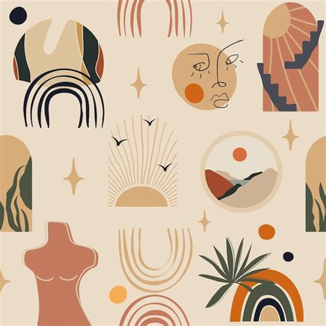 기하학적 모양과 낙서 개체 패턴의 집합 프리미엄 벡터