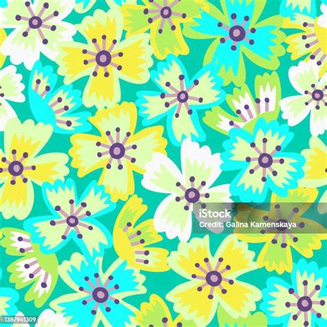 만화 스타일의 꽃 원활한 패턴 야생화로 만든 Ditsy 식물 배경 장식 목초지 꽃 봉오리여름 모티브 트렌디 한 플랫 일러스트 직물과 표면에 대한 데이지 텍스처 0명에 대한