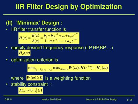 Ppt Digital Signal Processing Ii Lecture 2 Fir And Iir Filter Design