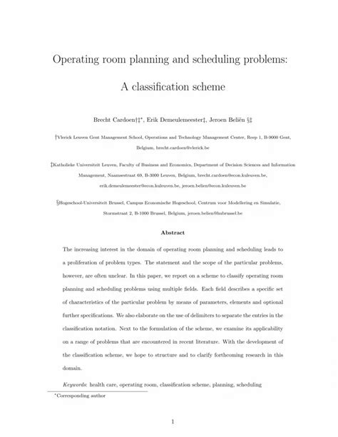 Pdf Operating Room Planning And Scheduling Problems A Classification Scheme Int J Health