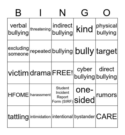 Anti Bullying Bingo Bingo Card