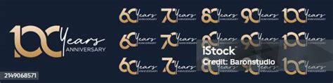 60 100 주년 기념 로고 타입 디자인 컬렉션 축하 행사 결혼식 인사말 카드 및 초대장 벡터 일러스트 레이 션에 대 한 황금 색상 100주년에 대한 스톡 벡터 아트 및