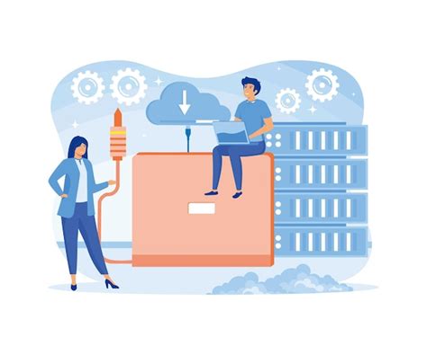 Premium Vector System Administrator People Working On Computer And