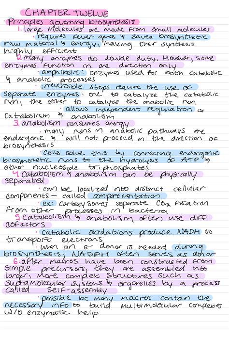 Chapter 12 Textbook Notes Chapter Twelve ·principles Governing Biosynthesis I Large Molecules