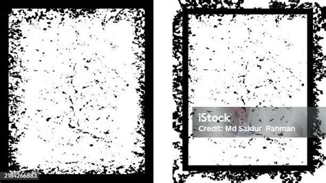 정사각형 모양의 흑백 그런지 사진 프레임 세트 그런지 페인트 테두리가 있는 두 개의 흑백 프레임 프레임 세트 0명에 대한 스톡 벡터 아트 및 기타 이미지 Istock