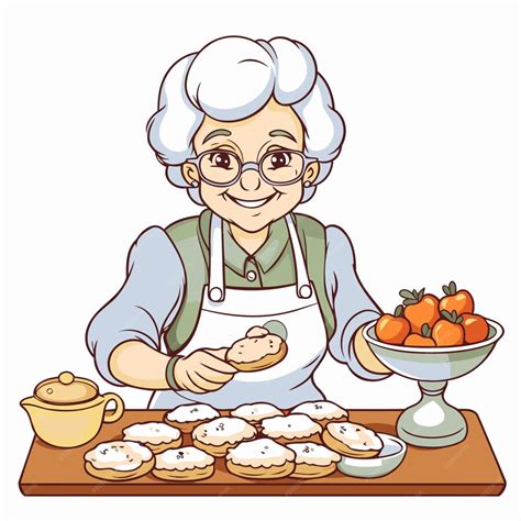 Premium Vector Grandmother Baking Cookies Vector Illustration Of A