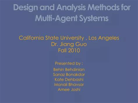 PPT Design And Analysis Methods For Multi Agent Systems PowerPoint Presentation ID