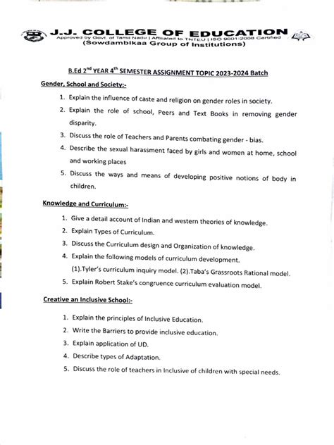 Bed 2nd Year 4th Sem Assignment 2022 24 Batch Pdf