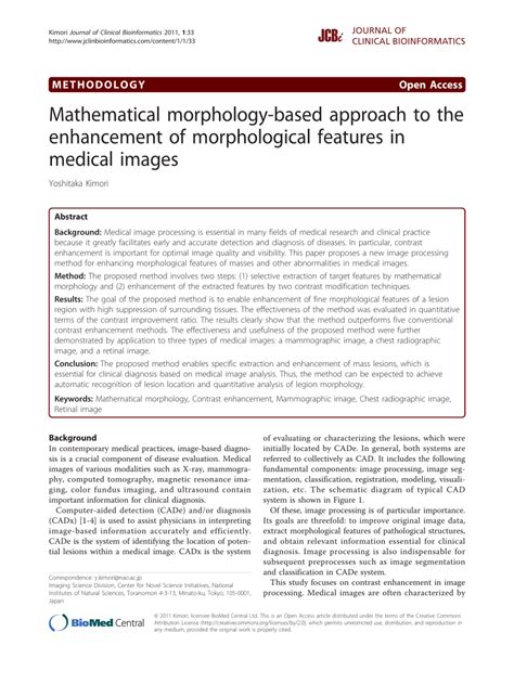 pdf mathematical morphology based approach to the enhancement of
