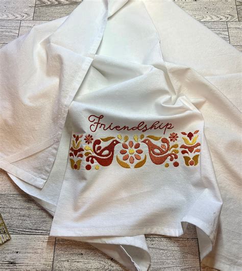 Pyrex Friendship Pattern Embroidered On A Kitchen Towel Vintage Pyrex
