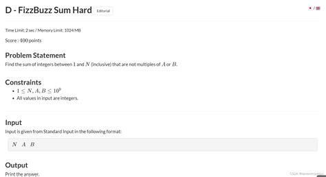 【简单容斥】abc253 D Fizzbuzz Sum Hardcfizzbuzz Sum Hard Csdn博客