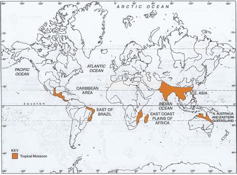 On An Outline Map Of The World Mark Tropical Monsoon Knowledgeboat
