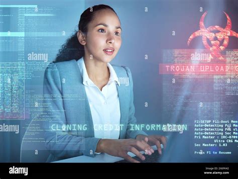 Woman Computer And Hologram For Virus Icon With Coding Programming And Scam With Toxic Symbol