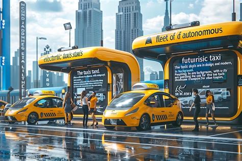Fleet Of Autonomous Electric Taxis Premium Ai Generated Image