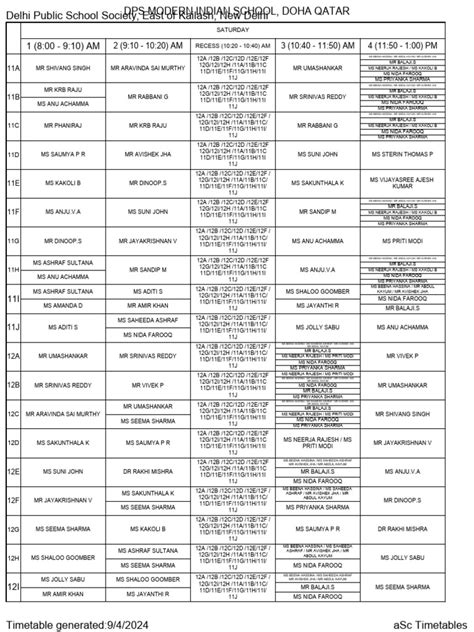 Saturday Class Time Table For Classes Xi Xi 2024 251 Pdf