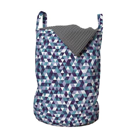 Geometric Laundry Bag Triangles Pattern In Amethyst Colors With Mosaic Design Hamper Basket