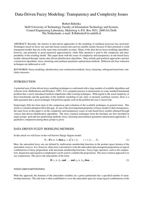Pdf Data Driven Fuzzy Modeling Transparency And Complexity Issues
