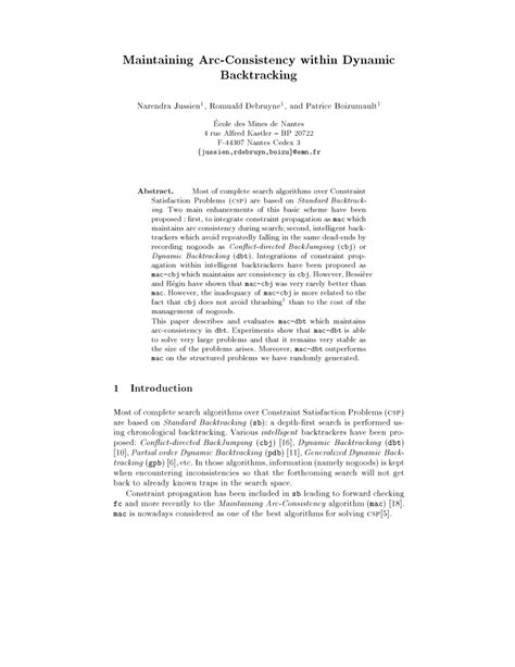 Pdf Maintaining Arc Consistency Within Dynamic Backtracking