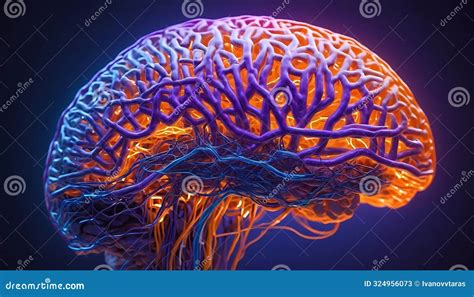 Intricate Neural Network Representation Of Human Brain In Vivid Colors Stock Illustration