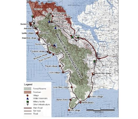 Map Of The Freetown Peninsula Showing Freetown And The Western Area