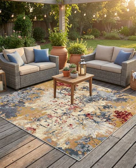 Multicolor 7 10 X 7 10 Easy Clean Modern Indoor Outdoor Square Rug